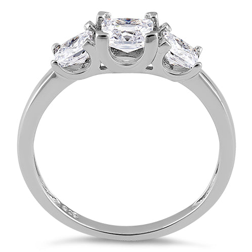 Sterling Silver 3-Stone Square CZ Ring