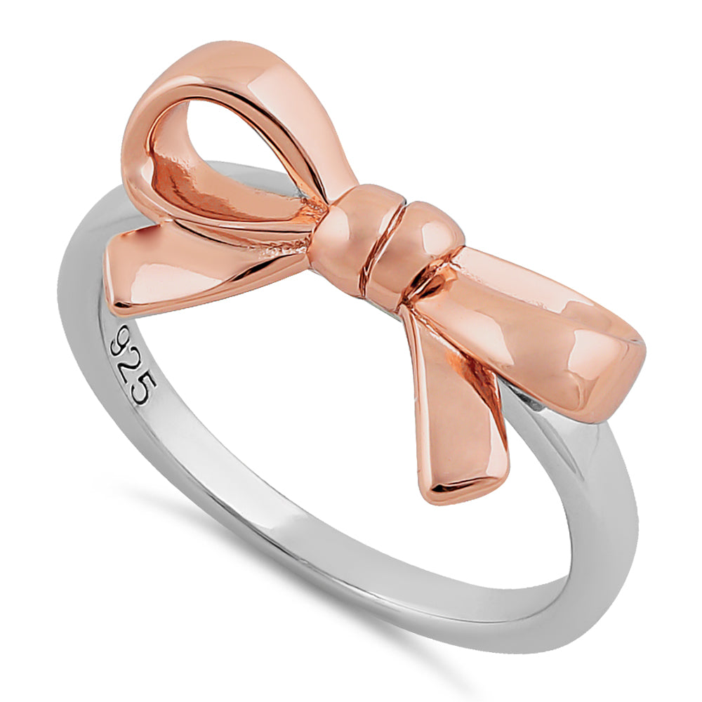 Sterling Silver Two Tone Rose Gold Plated Bow Ring | Silver Rings for Sale